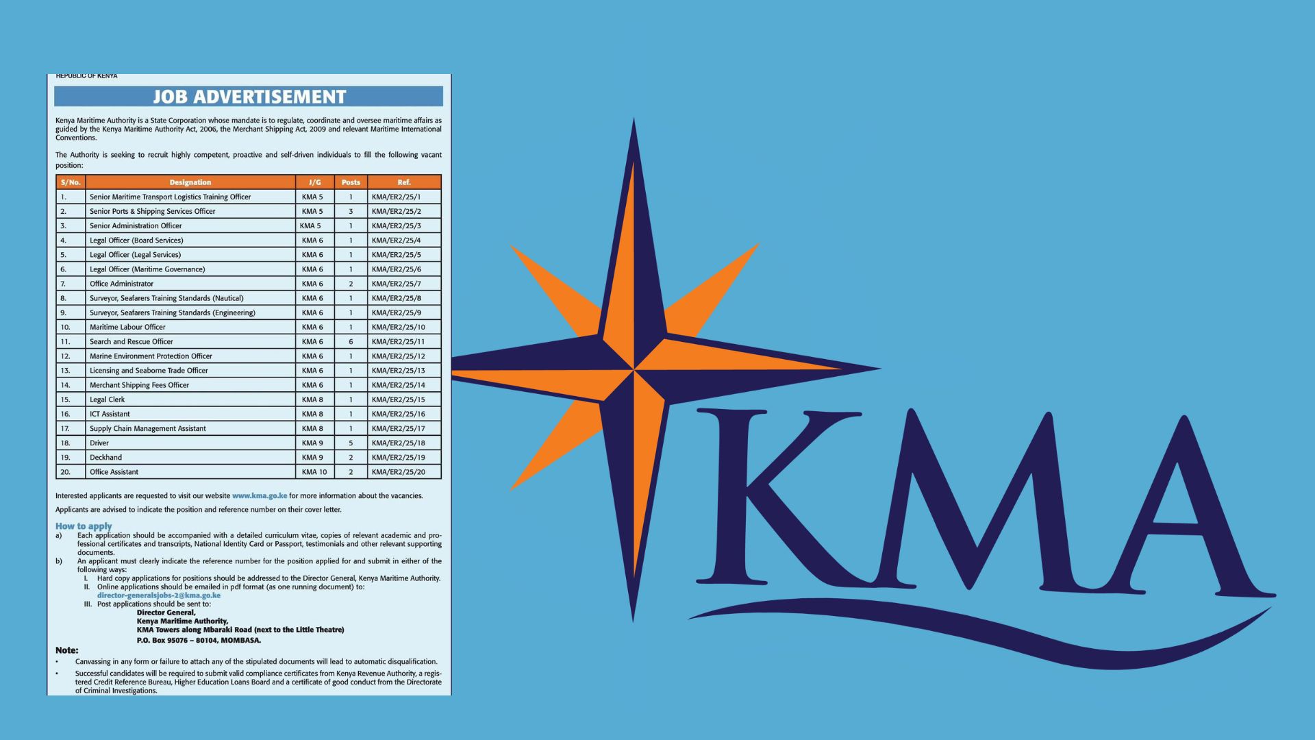 Kenya Maritime Authority Announces Nationwide Recruitment Drive for 45 ...